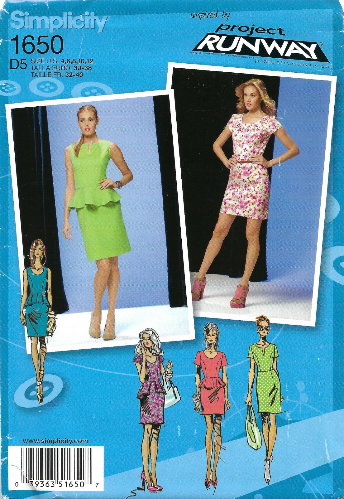 Simplicity 1650 Shift Dress & Mini Dress w Scoop Neck, Peplum Option Sz ...
