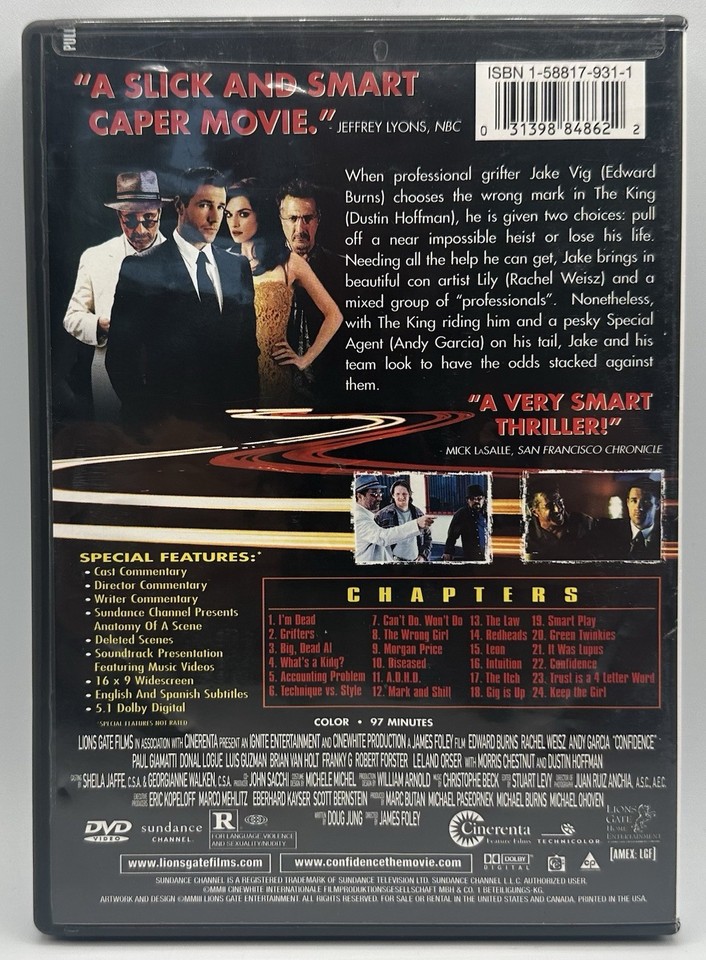 Confidence DVD Widescreen Edward Burns Rachel Weisz Andy Garcia Dustin ...