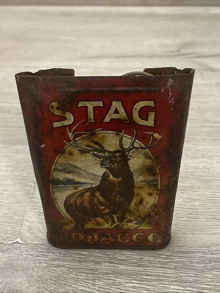 ANTIQUE ADVERTISING TIN LITHO "Stag Smoking Tobacco Pocket Tin" Heavy ...