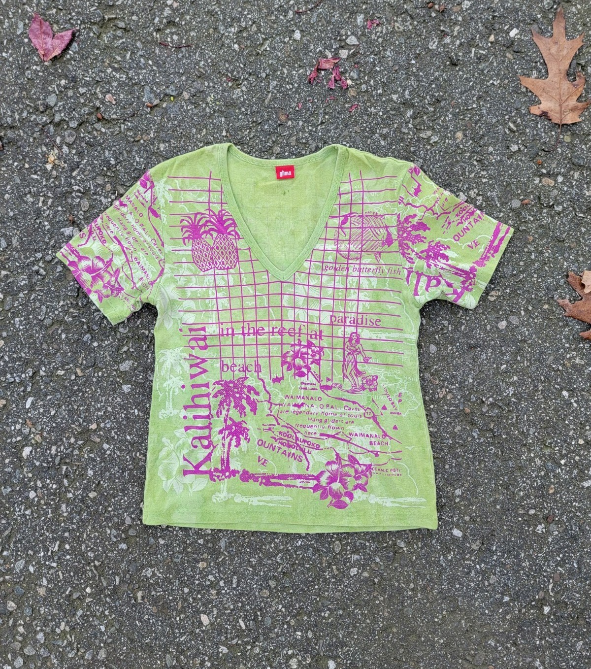 Vintage Y2K Glima Hawaii Map All Over Print Short Sle… - Gem