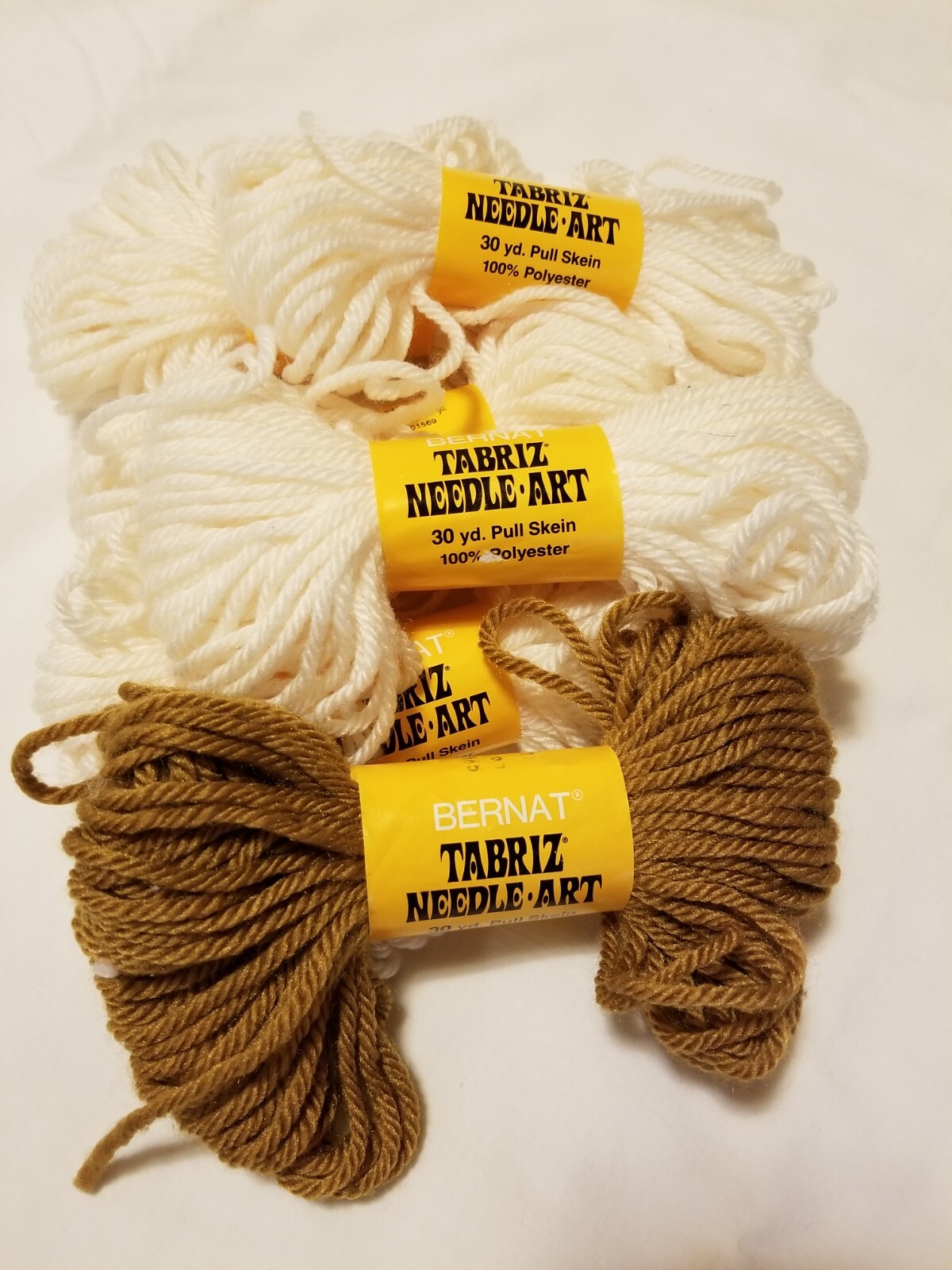 3 Skeins Vtg. Bernat Tabriz Needle Art Yarn 30/yd ea Pull Skein 2 Cream ...