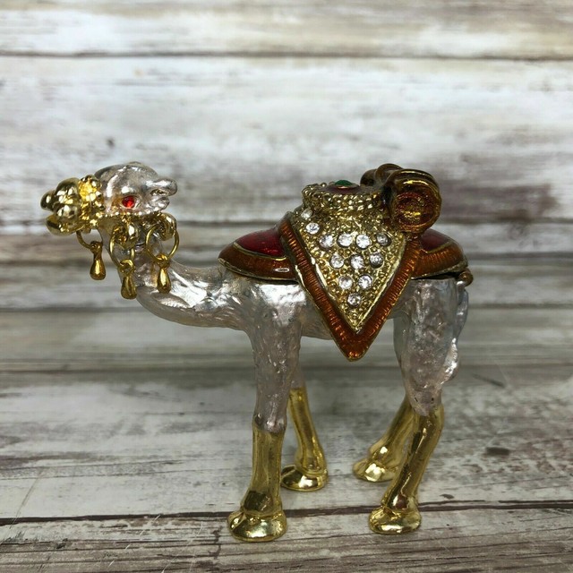 Small Jeweled Camel Trinket Box Silver Gold Toned Enameled | eBay