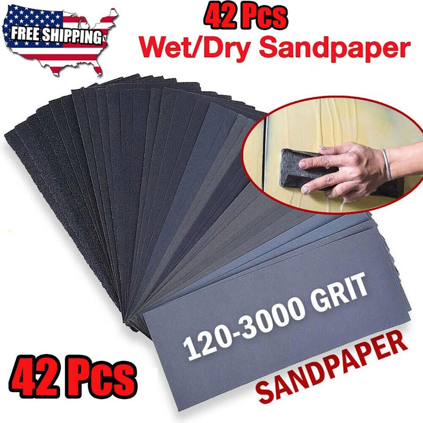 42pcs Wet Dry Sandpaper 400 600 800 1000 1500 2000 2500 3000 Grit ...