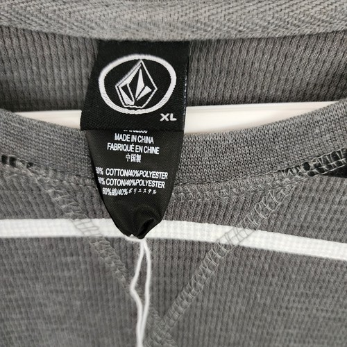 NWT VOLCOM XL Gray Black Striped Thermal Waffle Crew Neck Long Sleeve ...
