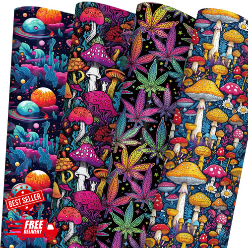 Funny Wrapping Paper for Kids – Colorful Magic Mushrooms Rainbow Plant ...