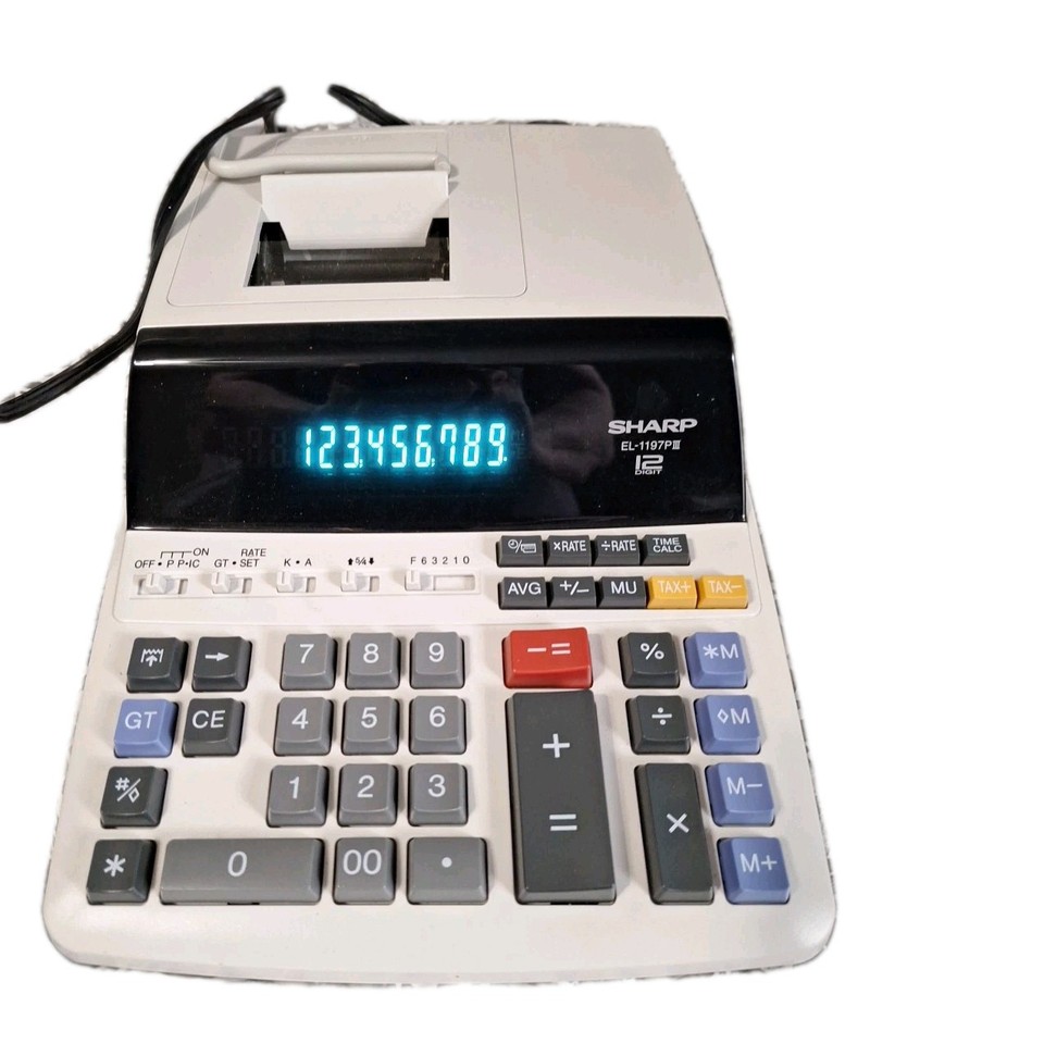 Sharp Electronic Printing Calculator 2 Color EL-1197P III 12 Digit ...