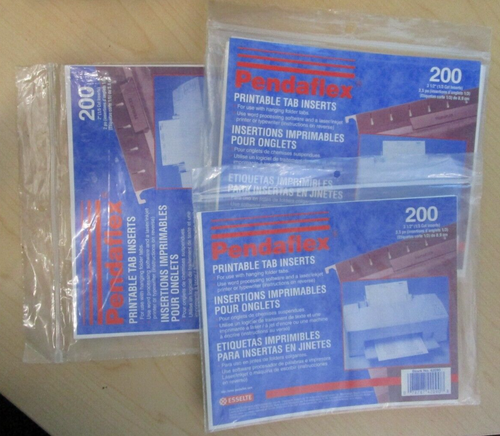 3 PACKS OF Pendaflex 43290 Printable Tab Inserts - 600 Tabs 1/5 Cut | eBay