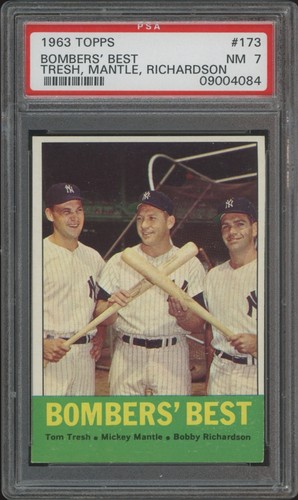 1963 TOPPS MICKEY MANTLE 173 NRMT BOMBERS BEST TRESH RICHARDSON PSA 7 ...