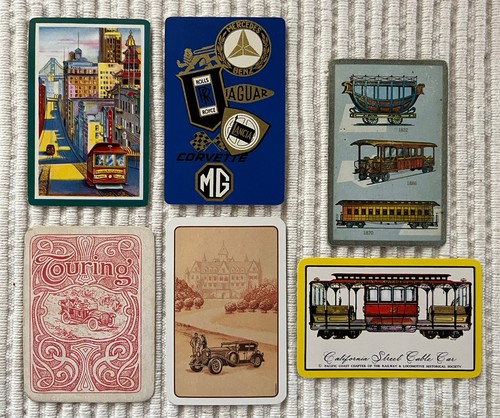 6 Vintage Playing Cards ~ Model T Cars/Luxury Cars/Cable & Railroad ...
