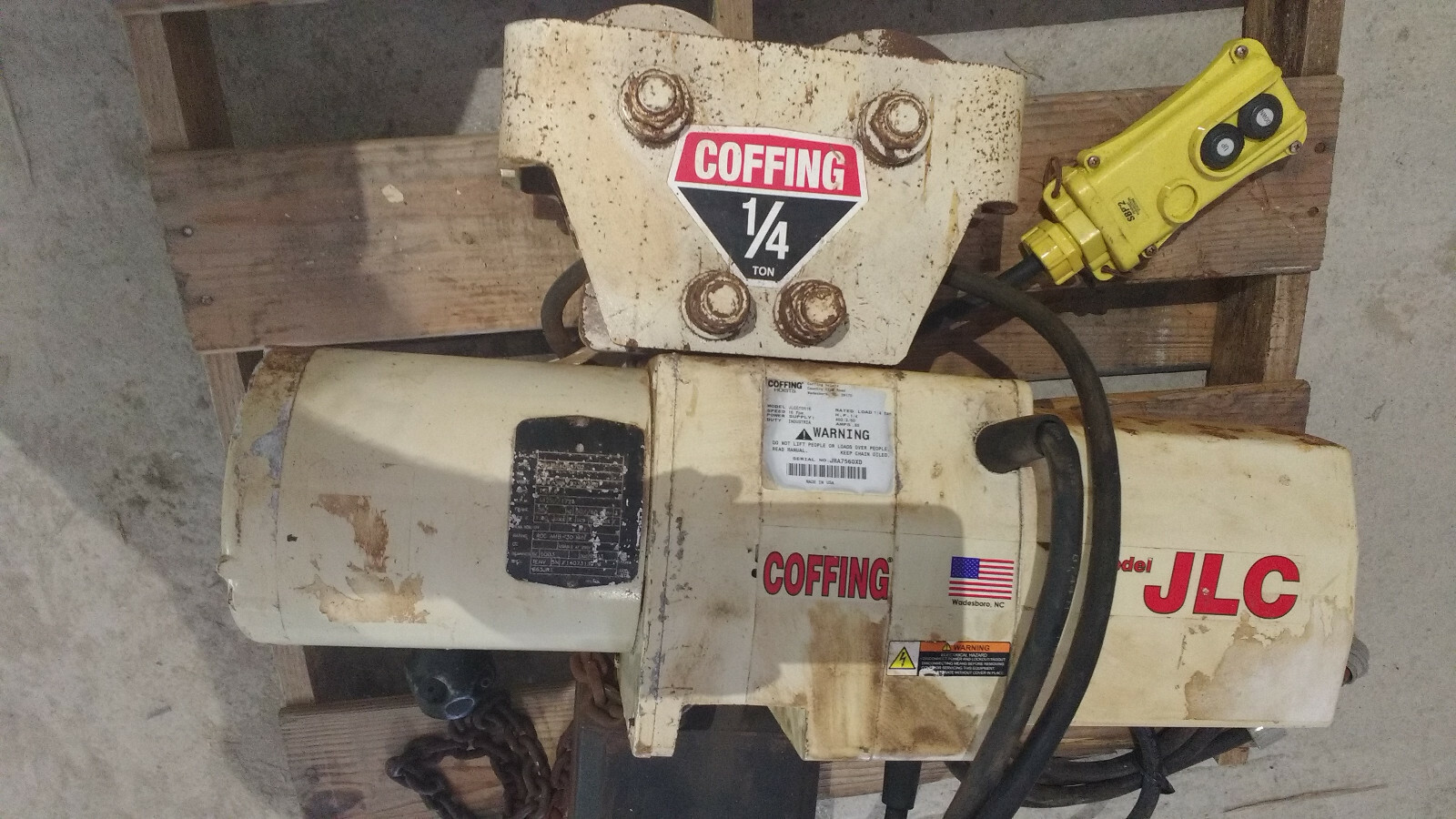 Coffing Model JLC 1/4 Ton Hoist, JLCCT0516, 460v/3ph/60hz, 16FPM, with ...