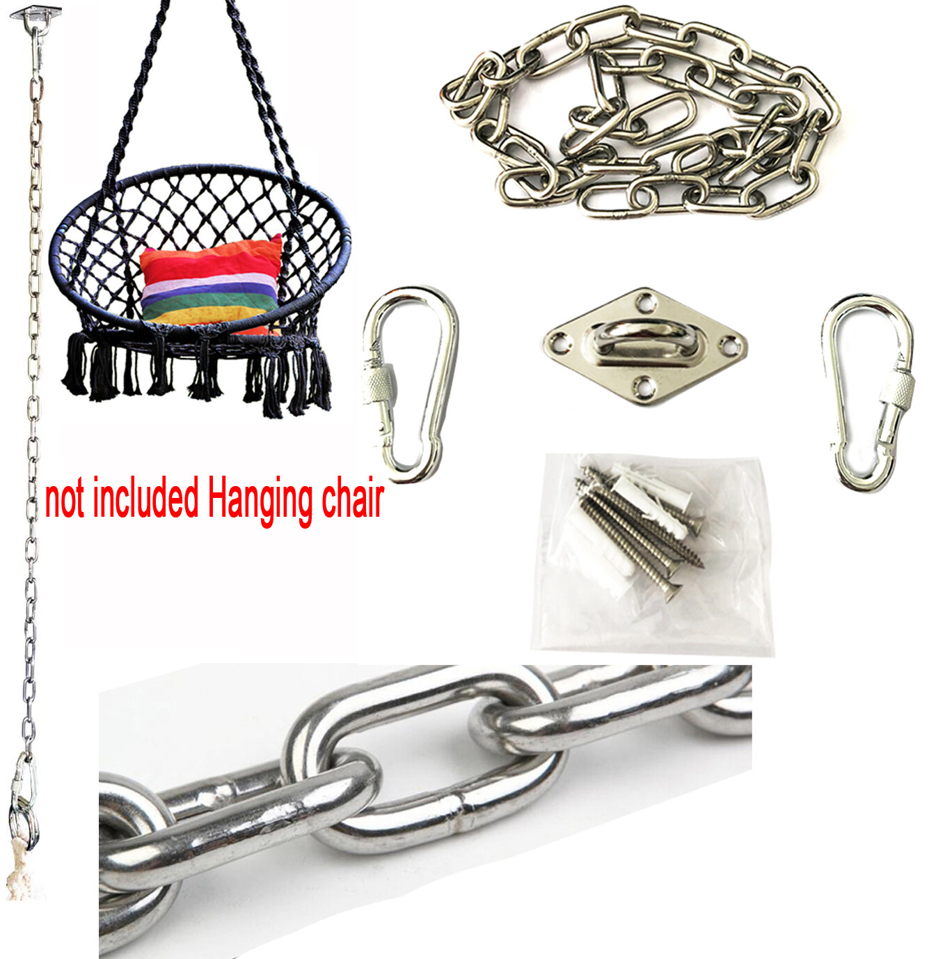 Heavy Duty Adjustable Height Heavy Chains Hooks Hammock Hanging Chair ...