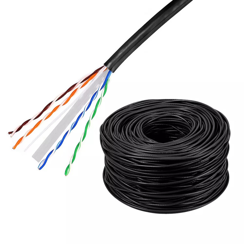 Cat5e External Ethernet Cable Black UTP 100% Solid COPPER Network 50m ...