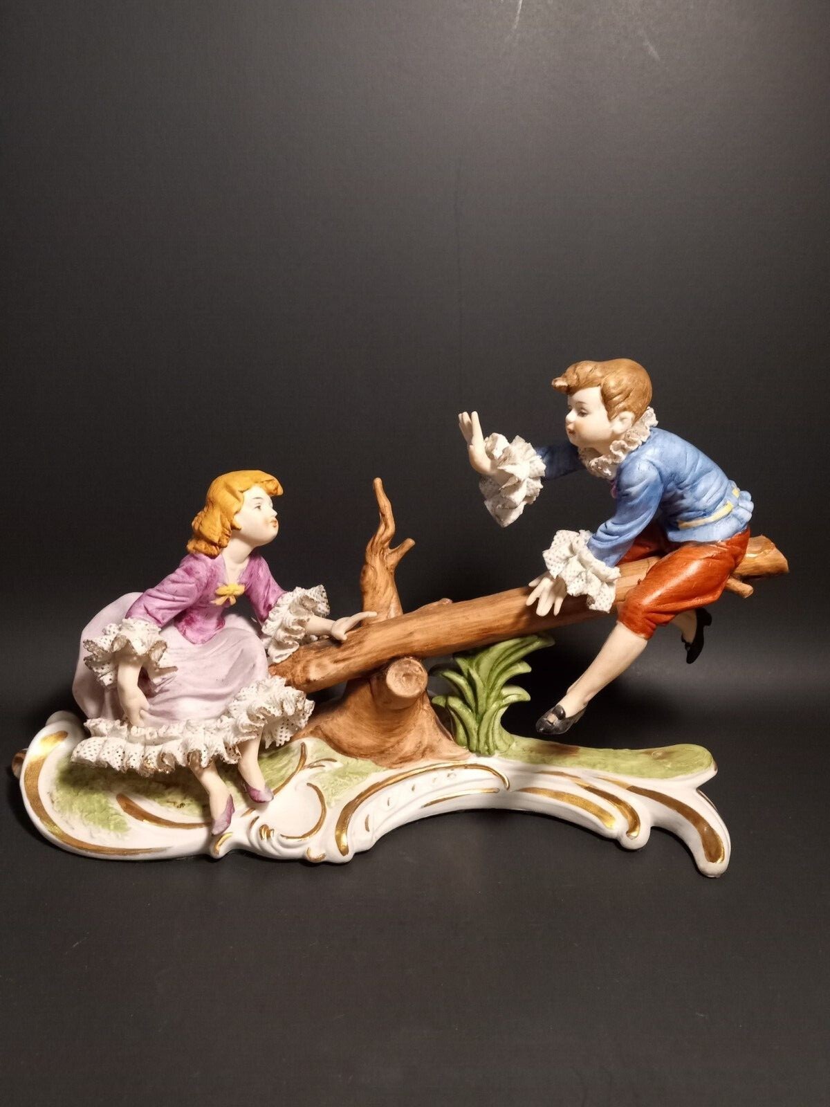 VINTAGE Boy & Girl On A Log Seesaw / Teeter Totter Figurine | eBay