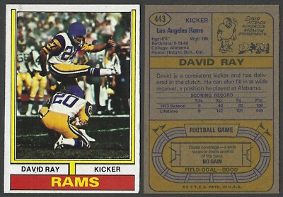 DAVID RAY–1974 TOPPS # 443–LOS ANGELES RAMS KICKER-NICE VINTAGE ...