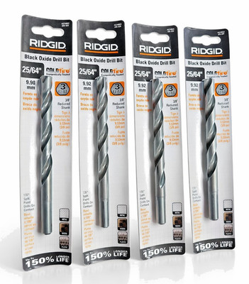 RIDGID 4 Pack 25/64" Black Oxide Drill Bits COLD FIRE Metal Wood New ...