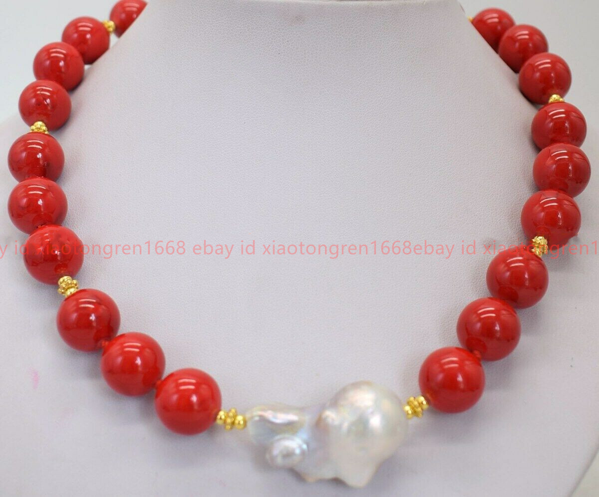 Natural 8/10/12MM Red Coral Round Gems & White Keshi Baroque Pearl ...