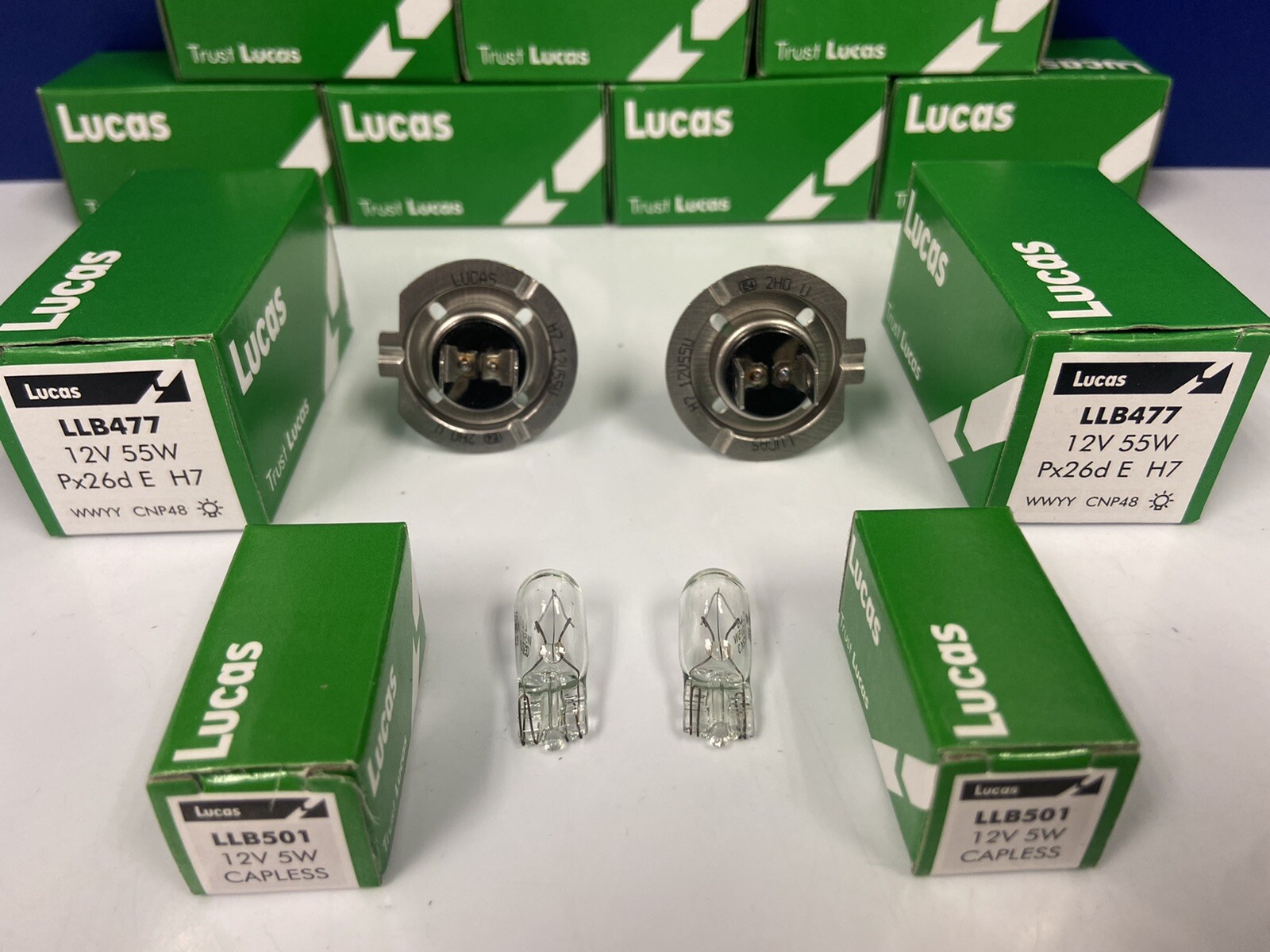 2 x LUCAS H7 R477 LLB477 12V 55W HALOGEN HEADLIGHT BULB+ R501 SIDE ...