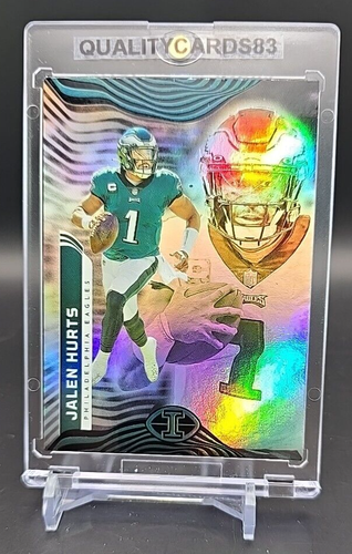 JALEN HURTS RAINBOW HOLO FOIL ILLUSIONS CARD WITH CASE NFL PHILADELPHIA ...