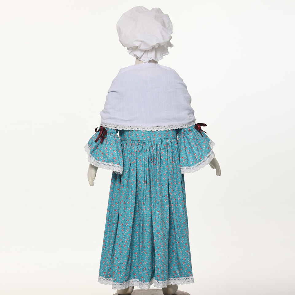 Girl's Pioneer Dress Colonial Kids Costume Shawl Hat Civil War Puritan ...