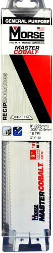 MK MORSE Master Cobalt Reciprocating Saw Blade 9"x3/4" 18 TPI RB918T50 ...