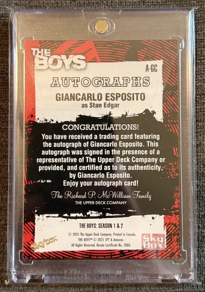 2025 Skybox Upper Deck The Boys Stan Edgar Autograph /25 Giancarlo ...