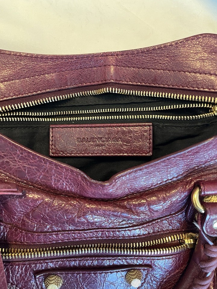 Balenciaga City Leather Handbag Vintage Burgundy Maroon Gold Hardware ...