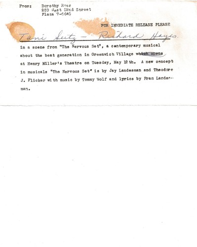 Richard Hayes "THE NERVOUS SET" Tani Seitz (Beat Generation) 1959 Press ...