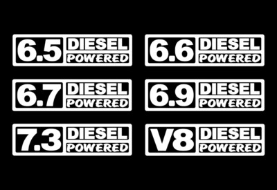2 DIESEL POWERED ENGINE DECALS 6.5-6.6-6.7-6.9-7.3 P/S GM LITER STICKER ...