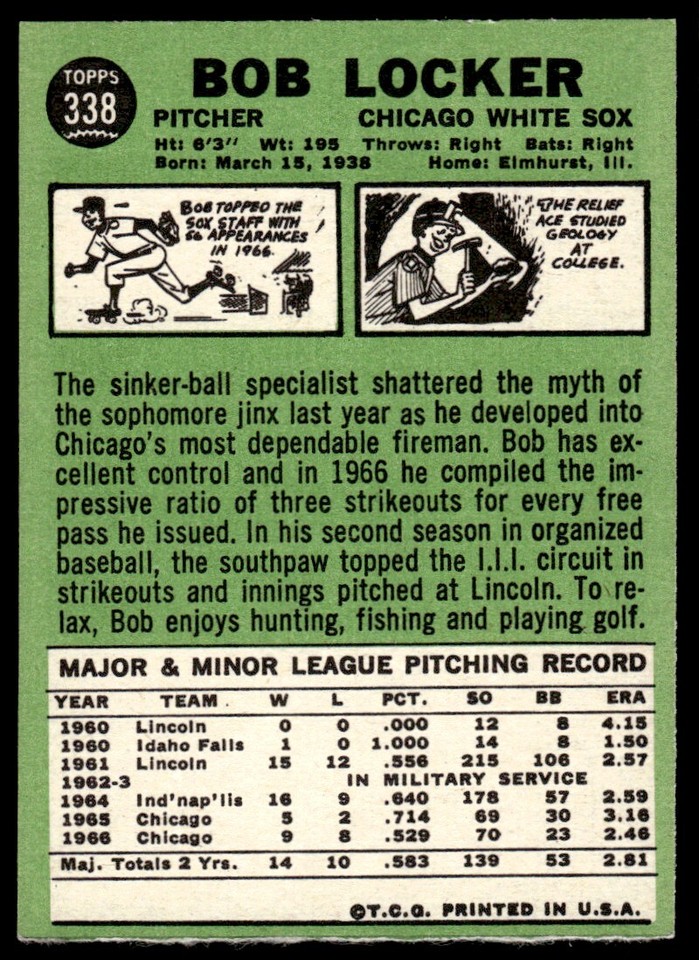 1967 Topps Bob Locker Chicago White Sox #338 Set Break | eBay
