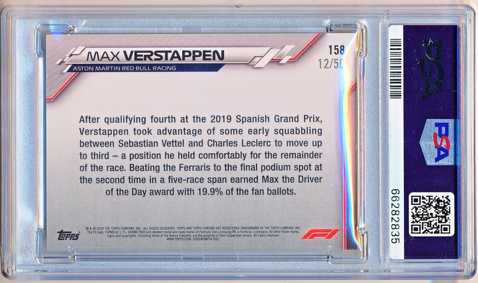 2020 Topps Chrome Sapphire F1 Max Verstappen Gold #158 (12/50) PSA 9 ...