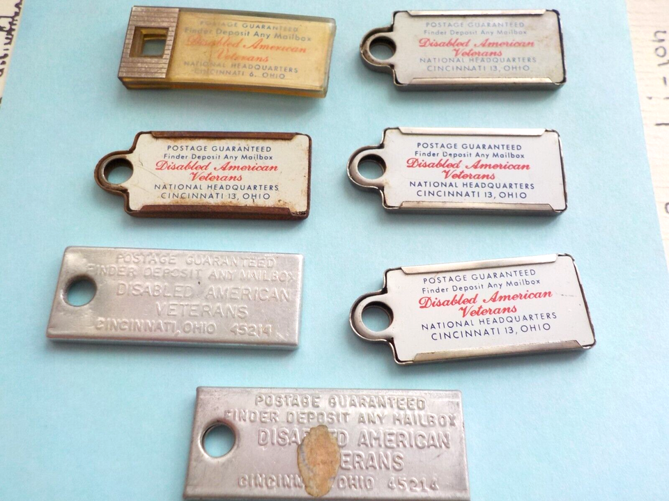 7 RARE VTG Disabled Veterans Mini License Plate Key Chain Ring Tag ...