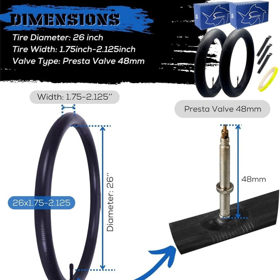 26" Inch MTB Inner Tubes - SV26 40mm PRESTA VALVE (40/60c-559) Tube | eBay