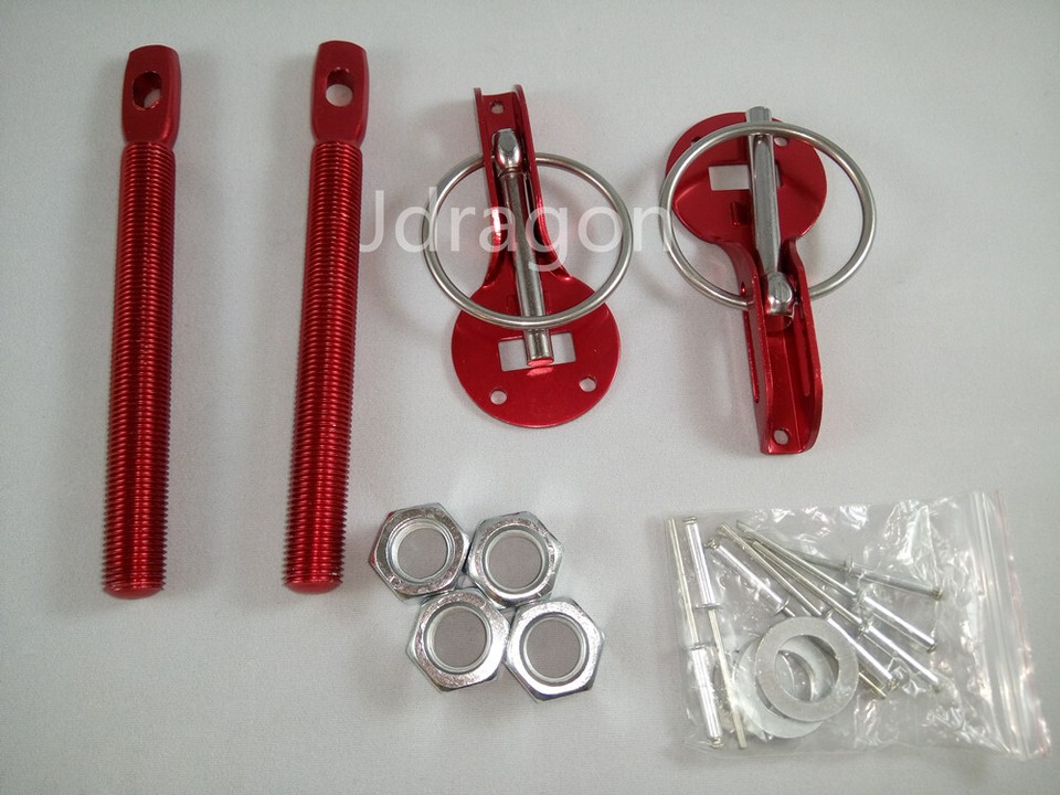 Hood Pin Latch Locking Kit Red Color Universal Aluminum Alloy Mount ...
