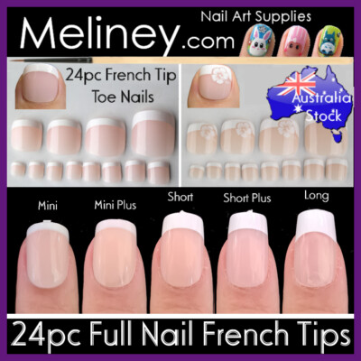 24pc Square French Tips Full Nails Cover Press On Toe Stick DIY Cute ...