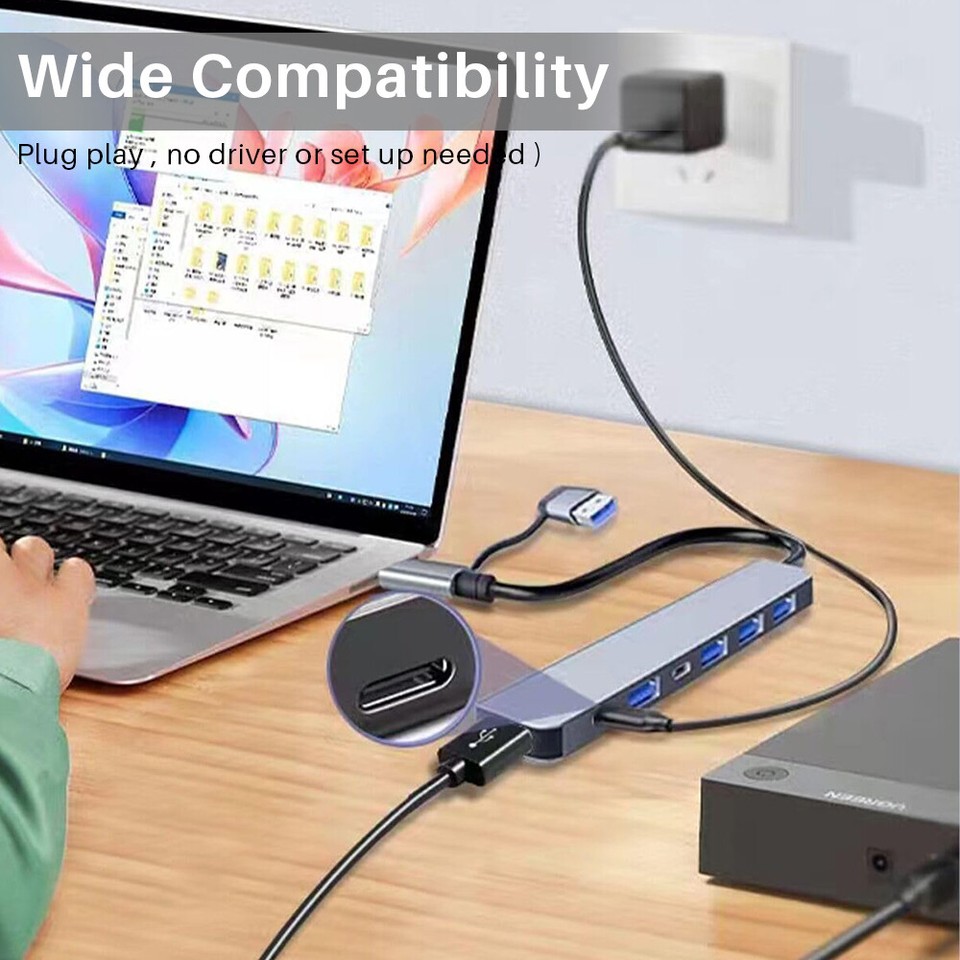 7 in 1 Multi-port Type C To USB-C 4K HDMI Adapter USB 3.0 Cable Hub For ...