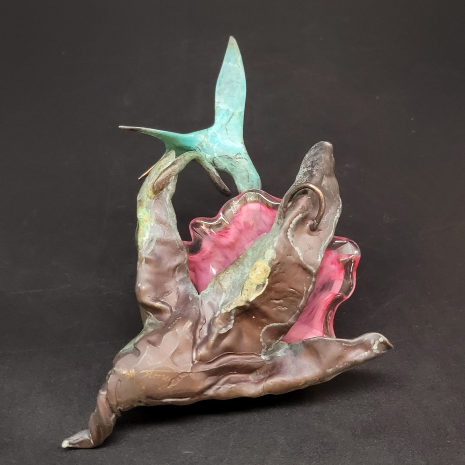 Signed Michael Storey "Hummer On Glass" Bronze & Glass Wall Art ...