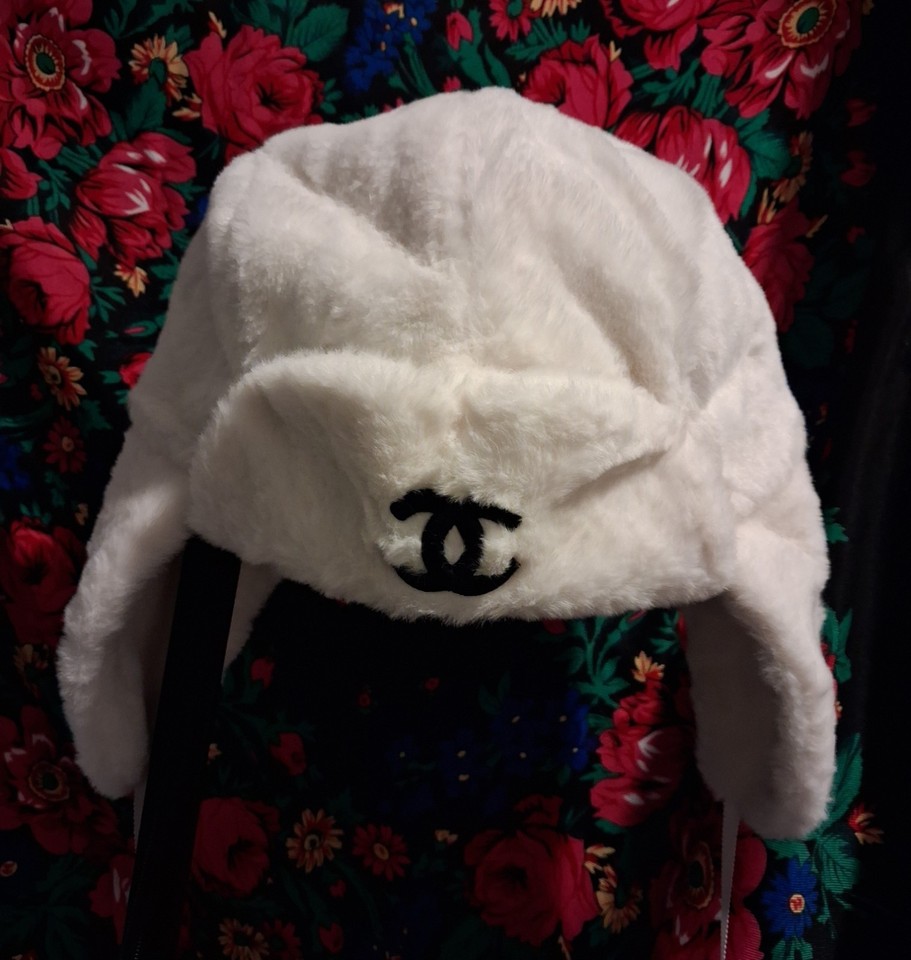 Chanel Coco Neige Chapka In Ecru & Black Shearling Winter Hat | eBay