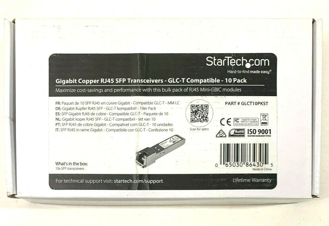 Startech Gigabit RJ45 Copper SFP Transceiver Modules 10 Pack GLC-T ...
