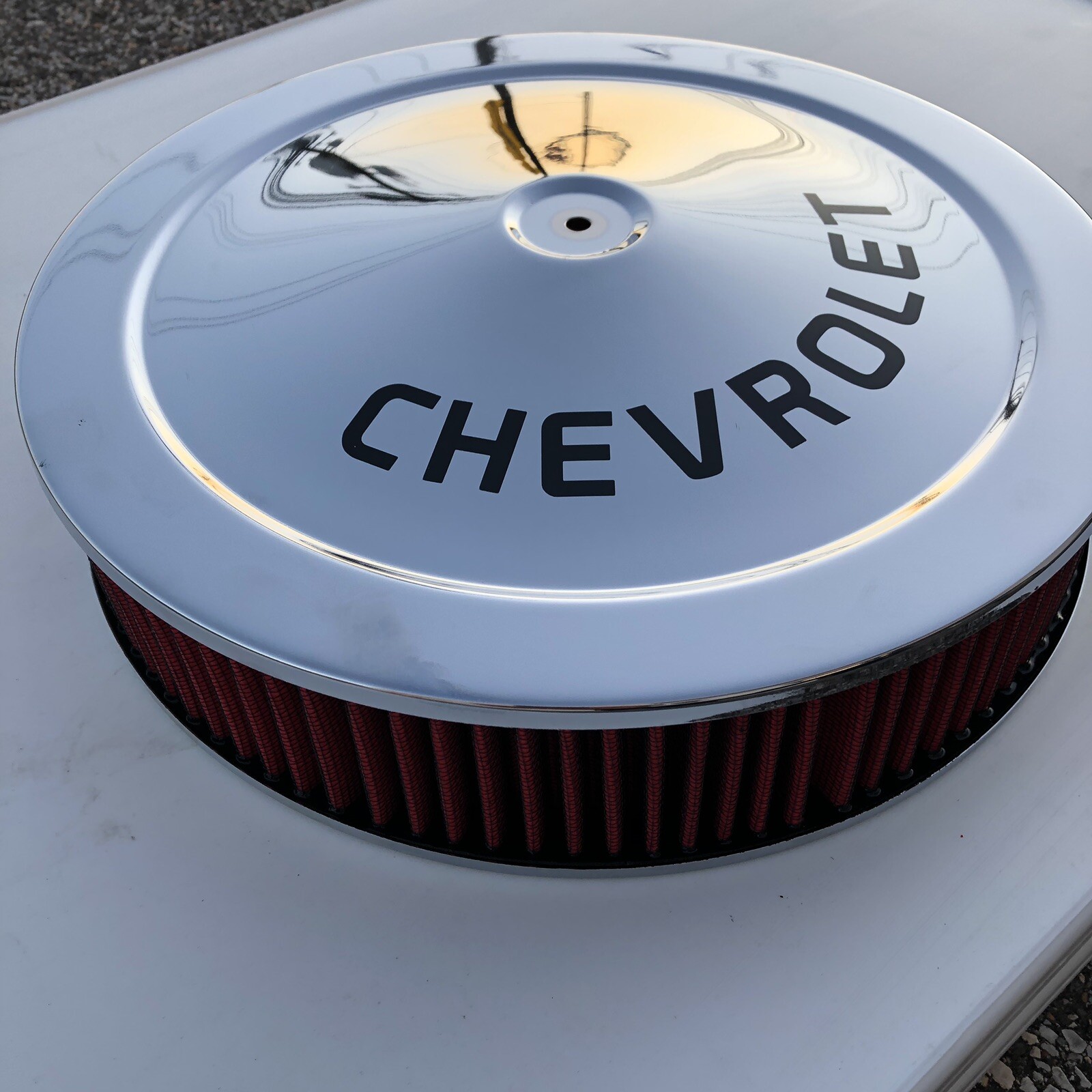 Chevrolet Chrome Air Cleaner BLACK Logo 14x3 RED WASHABLE FILTER NEW | eBay