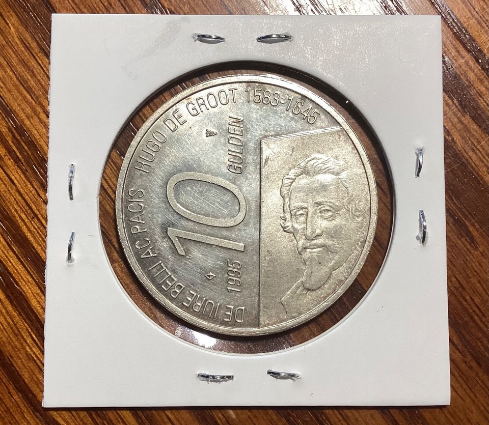 Netherlands 1995 Beatrix Hugo de Groot 350th Death 10 Gulden Silver ...