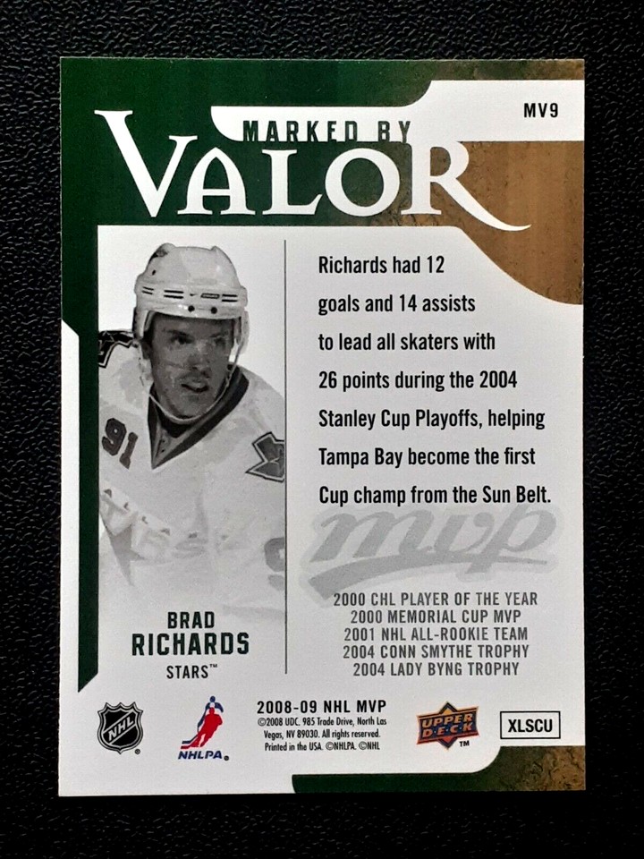 BRAD RICHARDS 2008-09 UPPER DECK MVP MARKED BY VALOR 08-09 NO MV9 58771 ...