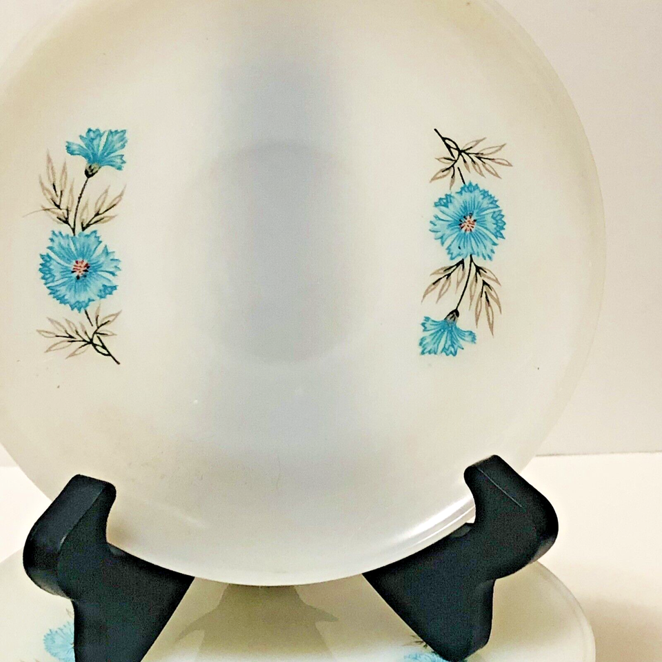 11 Fire King Milk Glass Fleurette Saucers Plates Bonnie Blue Flowers ...
