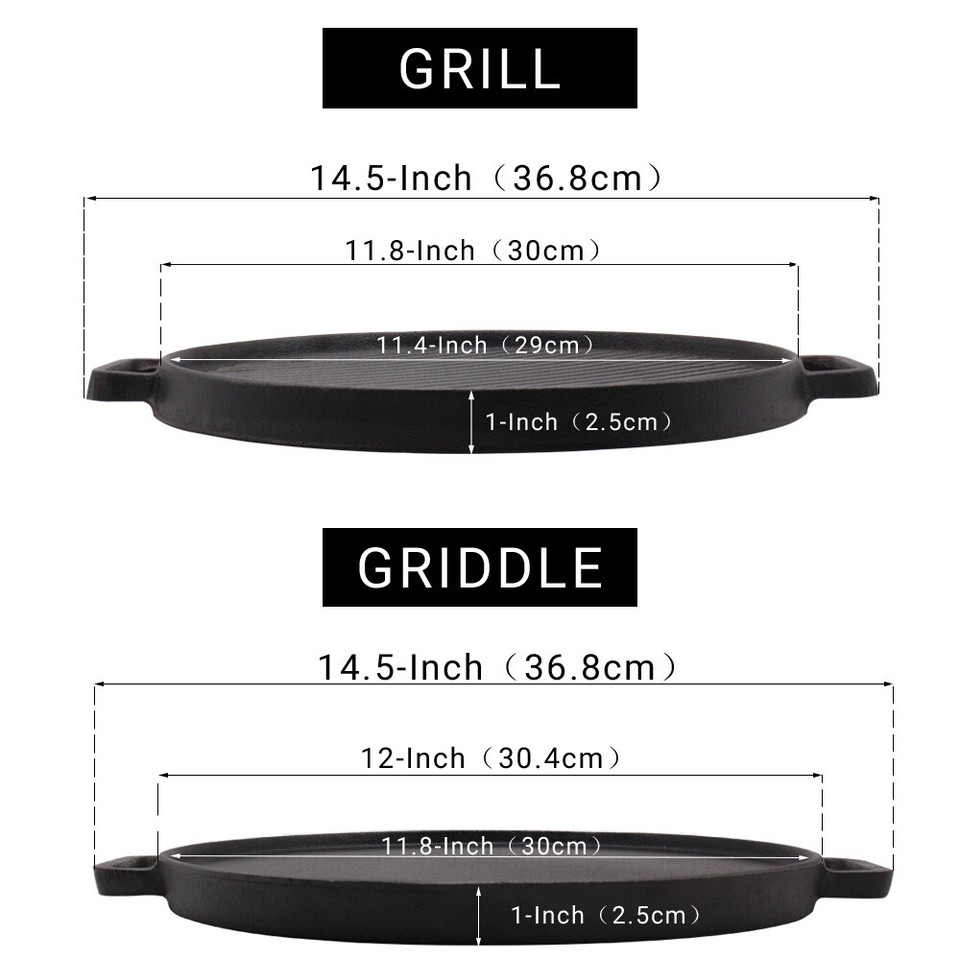Cast Iron Reversible Grill/Griddle 12-Inch Double Handled Cast Iron ...