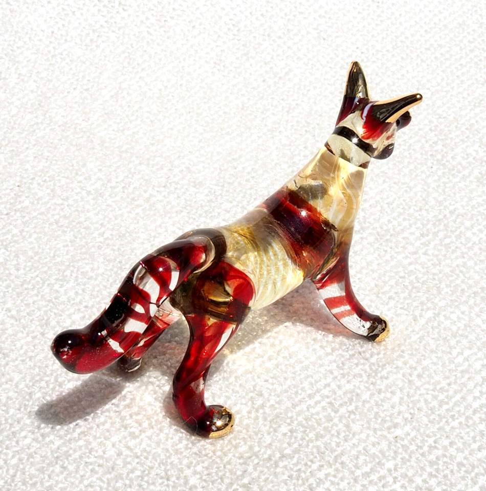 Amber Maroon Fox figurine hand blown Art Glass gold trim 2.5in decor ...