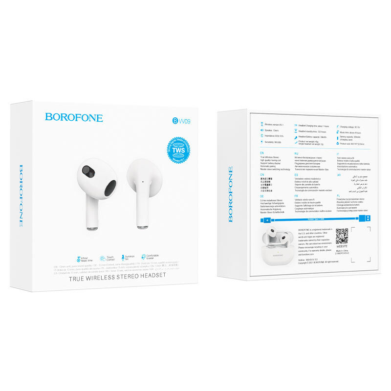 Earphones Bluetooth 5.1 Tws BOROFONE BW09 White with Base Charging | eBay