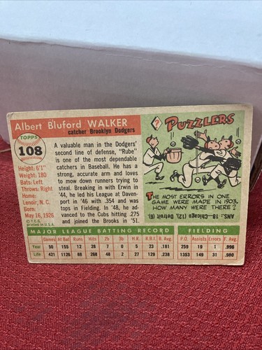 1955 Topps Rube Walker Autographed Card # 108 | eBay