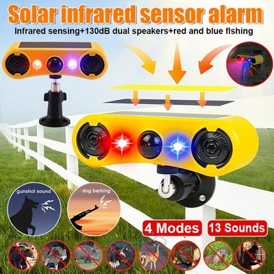Solar Motion Sensor Alarm Emits Loud Dog Barking & Gunshot Sounds up to ...
