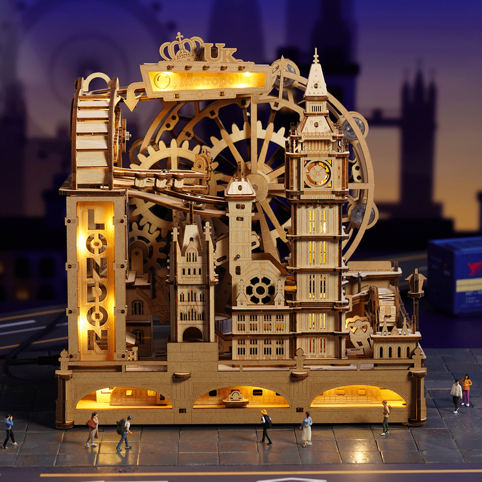 ROKR Marble Travel London 3D Wooden Puzzle DIY Marble Run Kit EGB01 ...