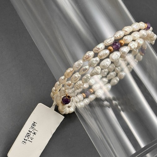 14K GOLD Amethyst Baroque Rice Pearls Bead Beaded Coiled Bangle ...