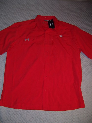 NEW Maryland Terrapins UMD Under Armour Red Loose Button Up SS Shirt ...